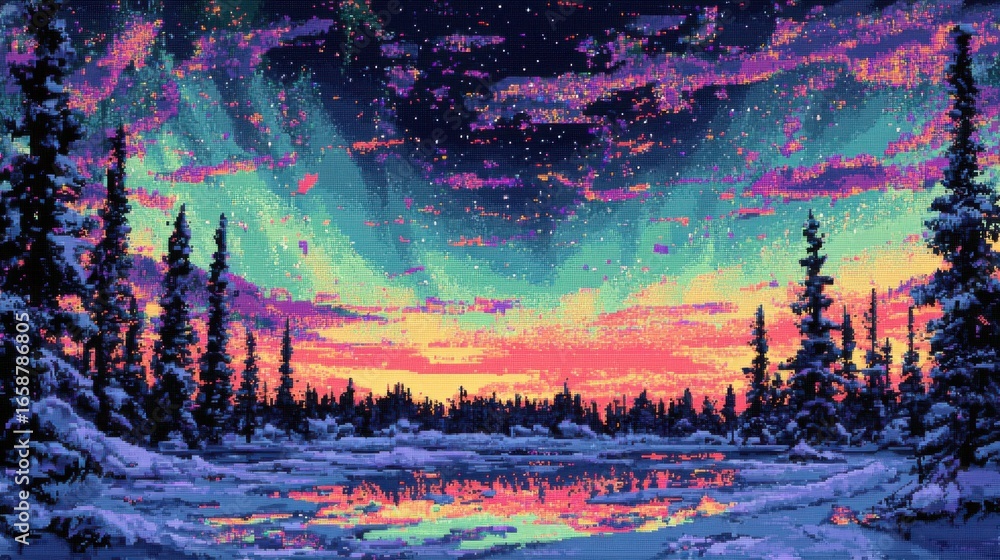 Ilustración de Stock northern lights form a 2025 in the winter lapland ...