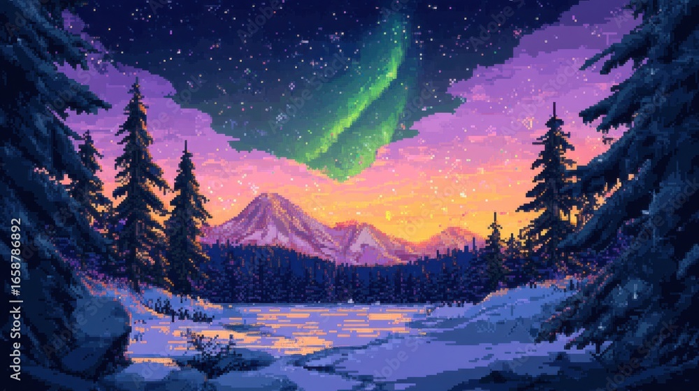 Ilustração northern lights form a 2025 in the winter lapland sky, 16 ...