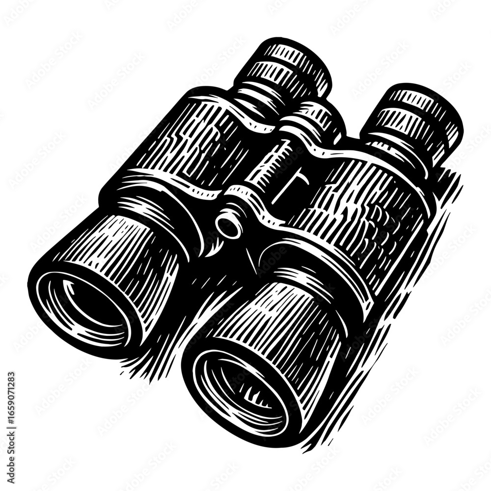 Classic Binoculars Black and White Outline Line Art Drawing for ...