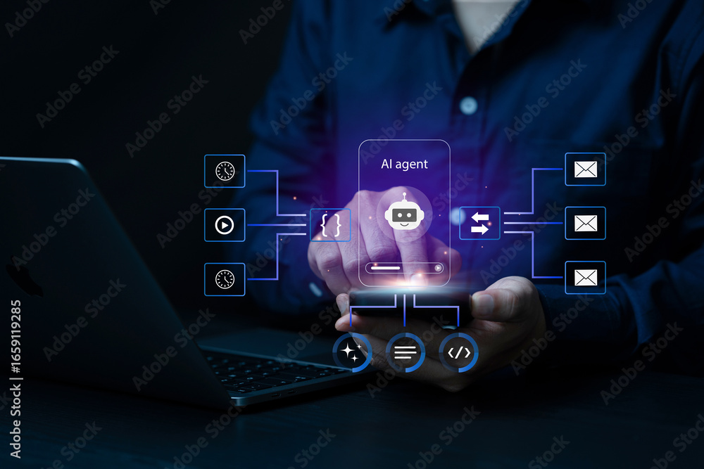AI agent, AI workflow automation and generative artificial intelligence concept. Businessman ...