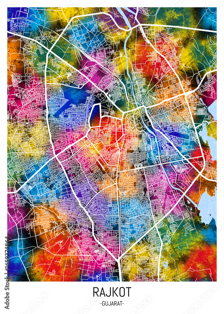 Rajkot Gujarat City Map. downtown printable Landmarks, print city ...