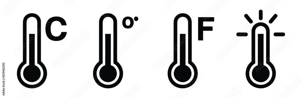 Vector art of thermometer icons displaying temperature scales a visual ...