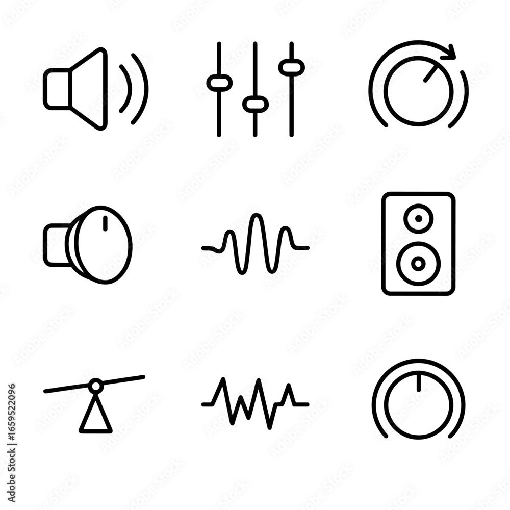 Audio Tuning Icons. Outline icon set of audio tuning: volume control ...