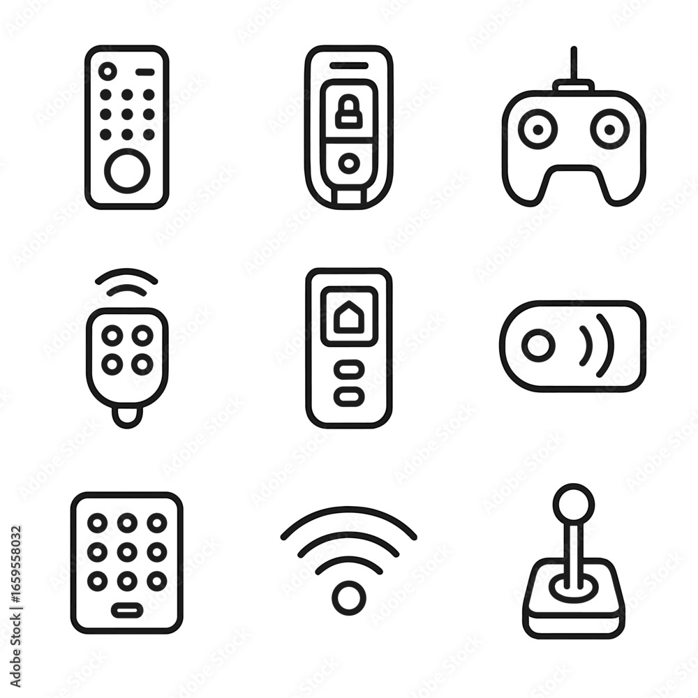 Remote Control Icons. Outline icon set of remote control transmitters ...