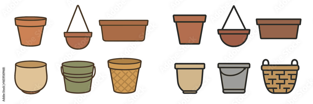 Various types of plant pots and containers for gardening Stock Vector ...