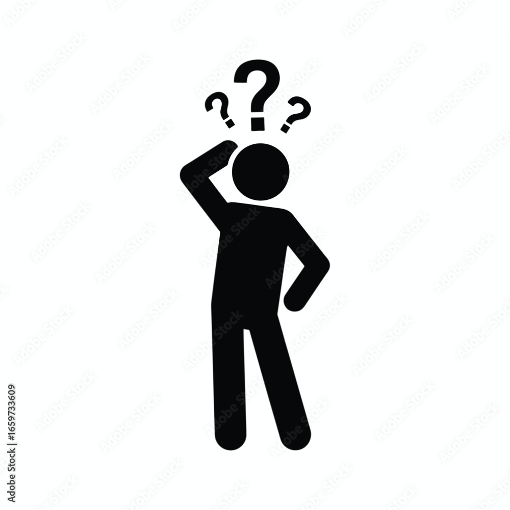 A simple black silhouette icon of a person scratching their head in ...