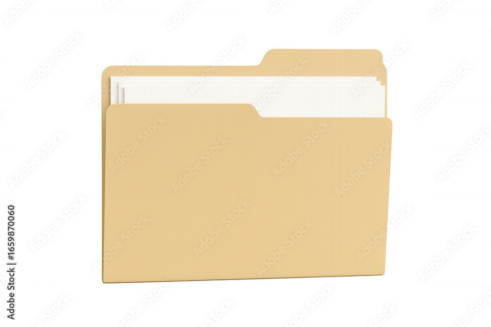 3d rendered manila folder holding scattered documents, transparent ...