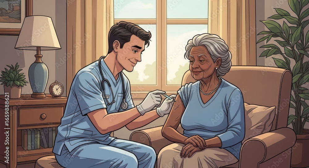 healthcare professional administering vaccine to elderly african ...