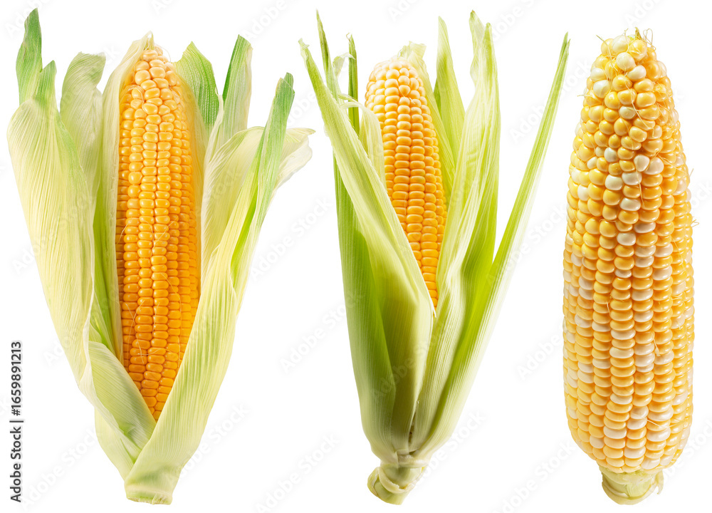 collection of corn cobs isolated on white background Stock Photo ...