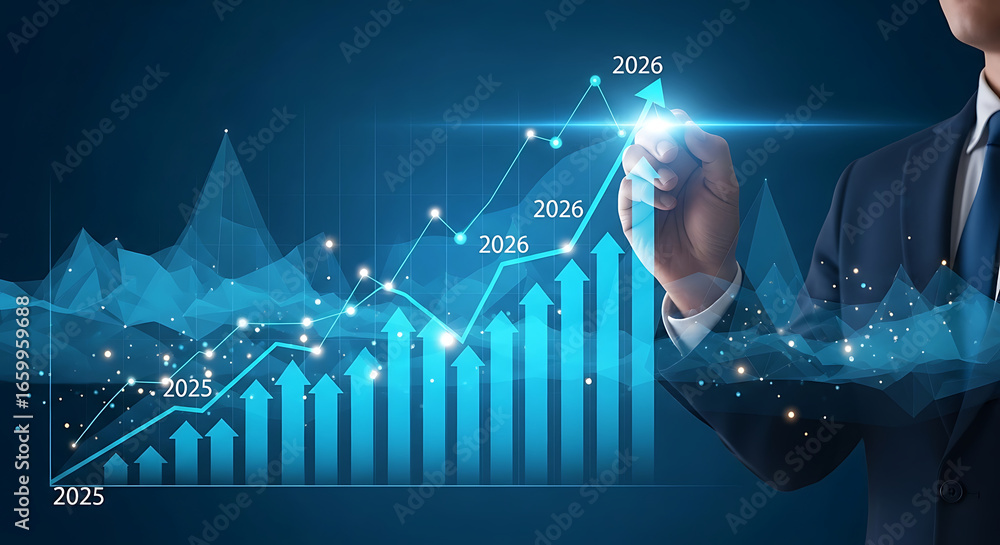 Financial Growth Chart Showing Increase from 2025 to 2026 with ...