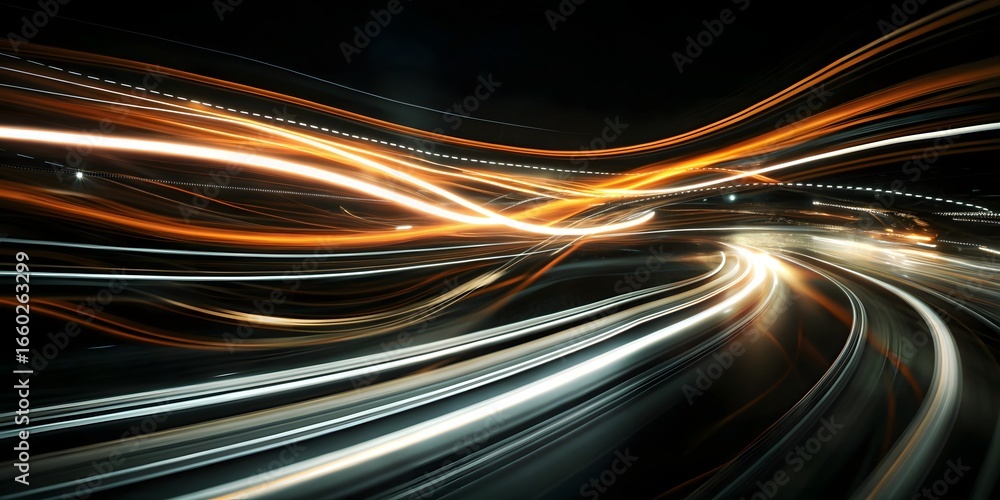 Streaks of light blur together in a dark environment depicting speed ...