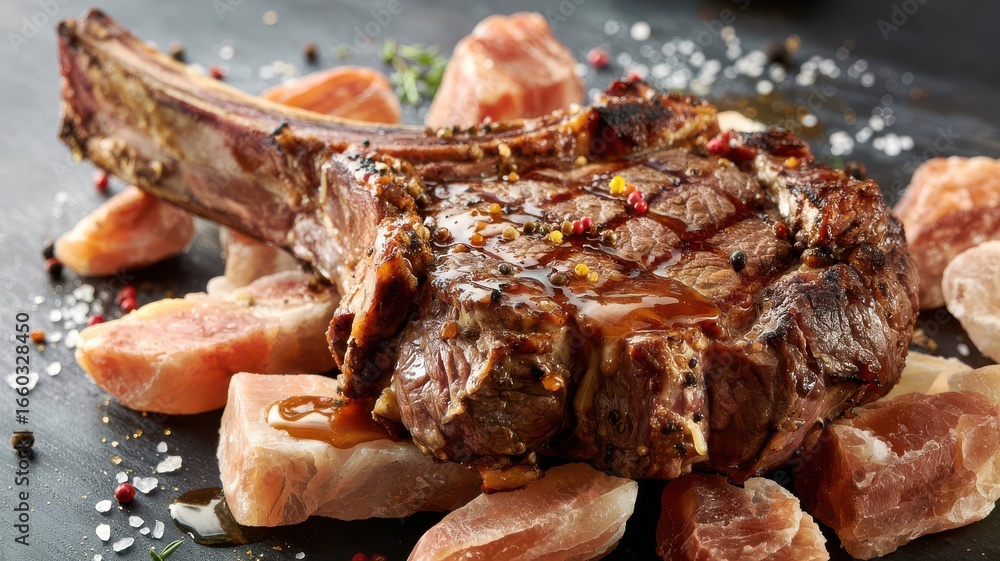 Burnt honey glaze tomahawk steak with himalayan salt blocks, grill ...