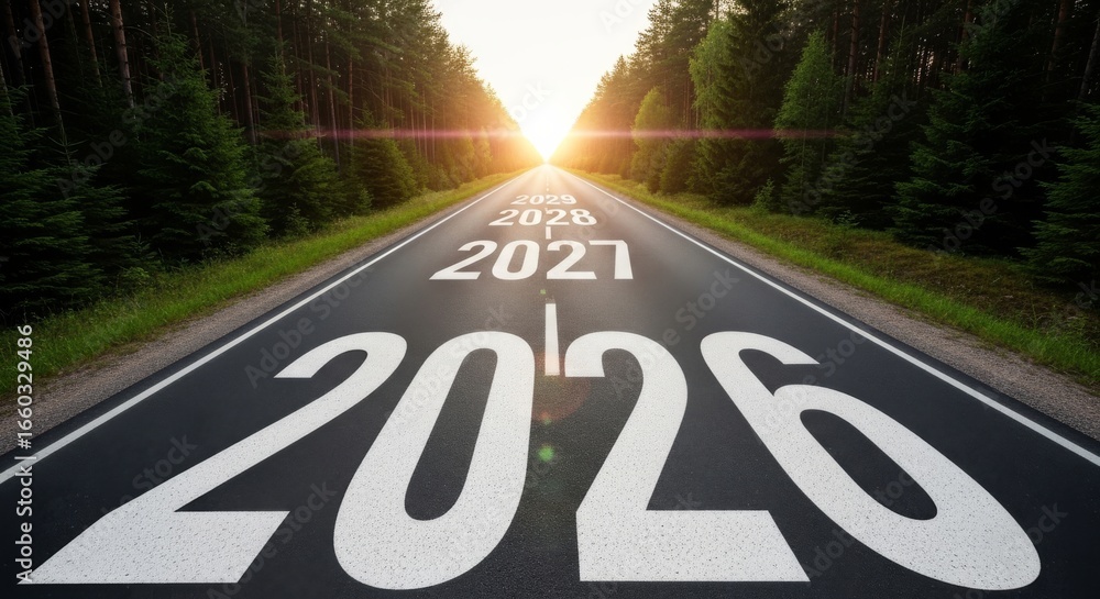 Foto de Stock Road to the Future: A highway stretches forward into a ...