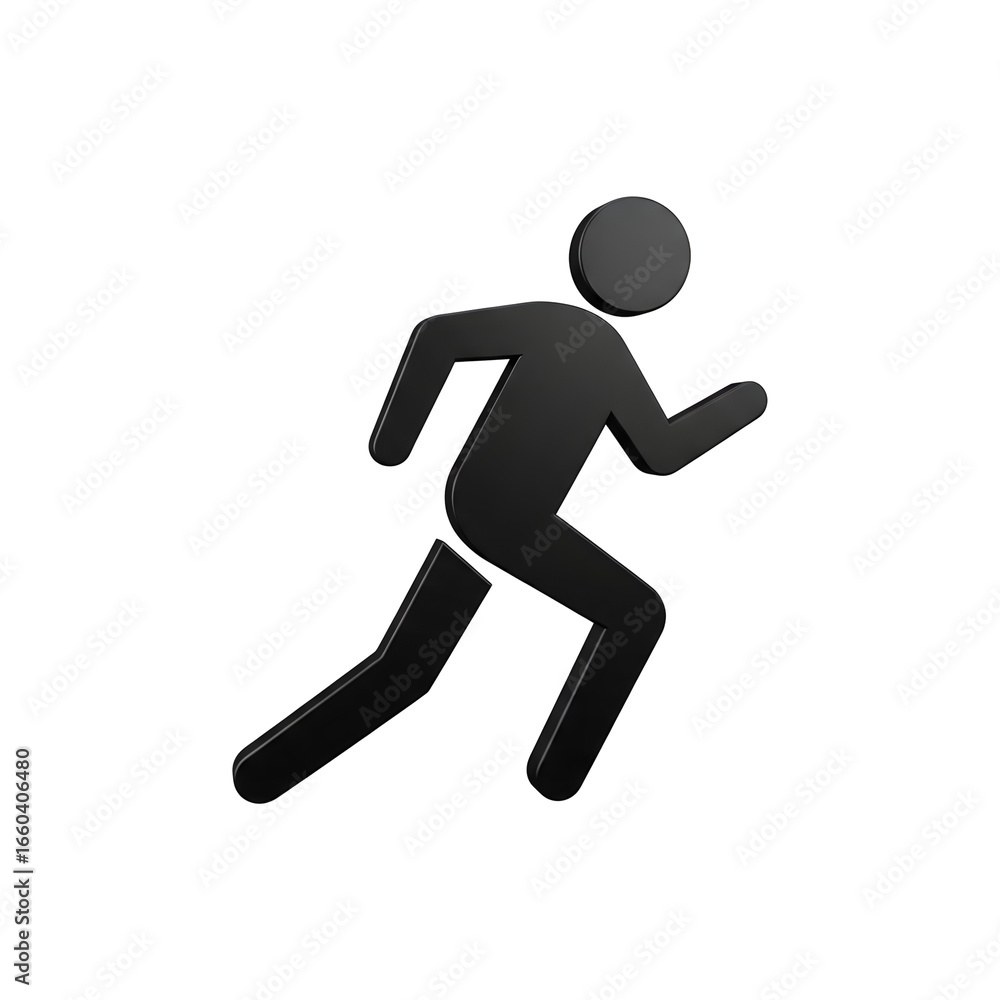 Dynamic Black 3D Running Man Pictogram Symbolizing Speed Fitness and ...