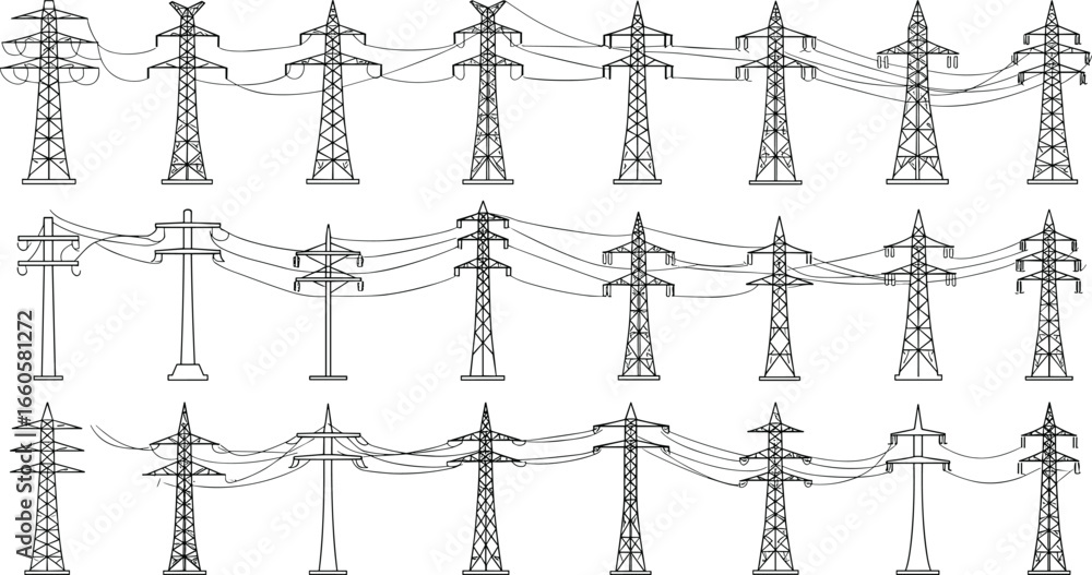 Electric transmission towers, power line structures, utility poles ...
