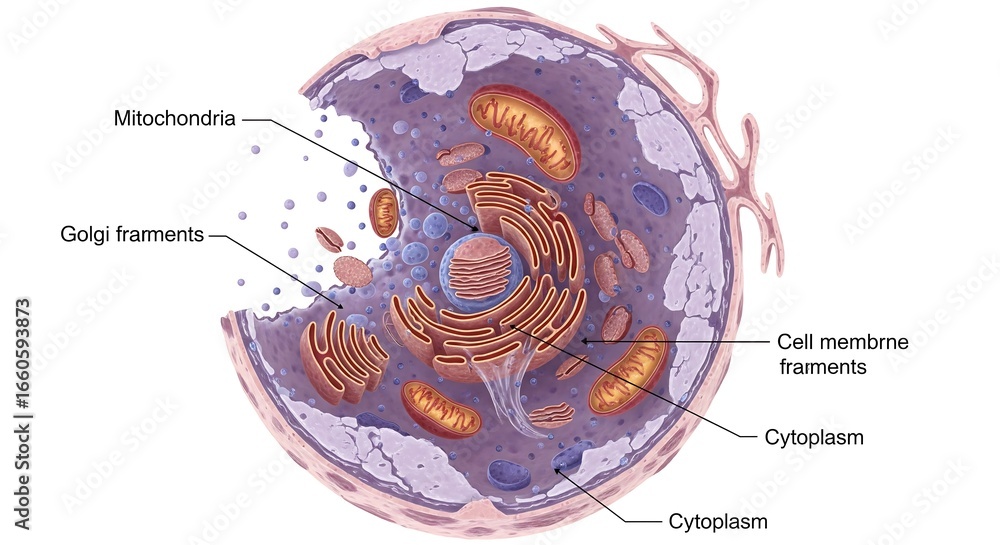 Detailed anatomical illustration of a eukaryotic animal cell, a cross ...