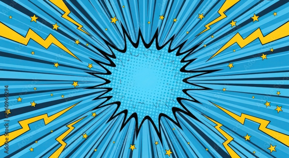 Dynamic comic book style burst, radiating energy and speed lines ...