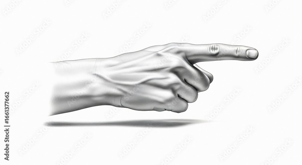 Realistic pencil sketch of a human hand pointing to the right showing ...