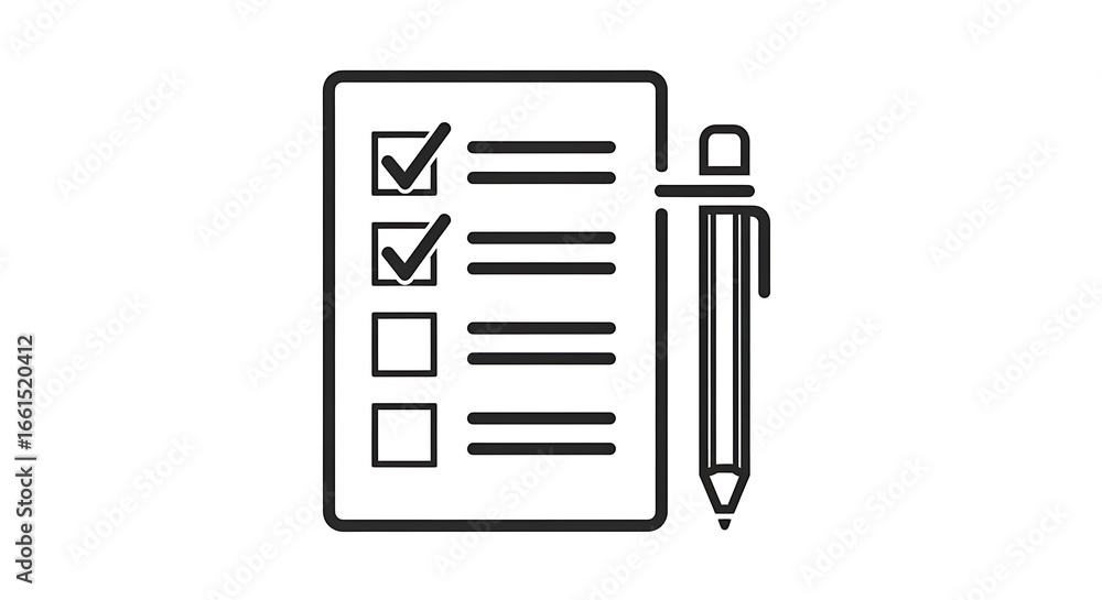 Checklist with Pen: Simple Icon Depicting Task Completion and Planning ...
