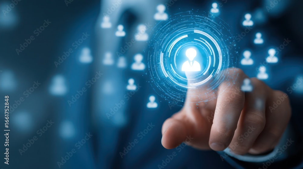 Interactive digital user interface focusing on a single person icon ...