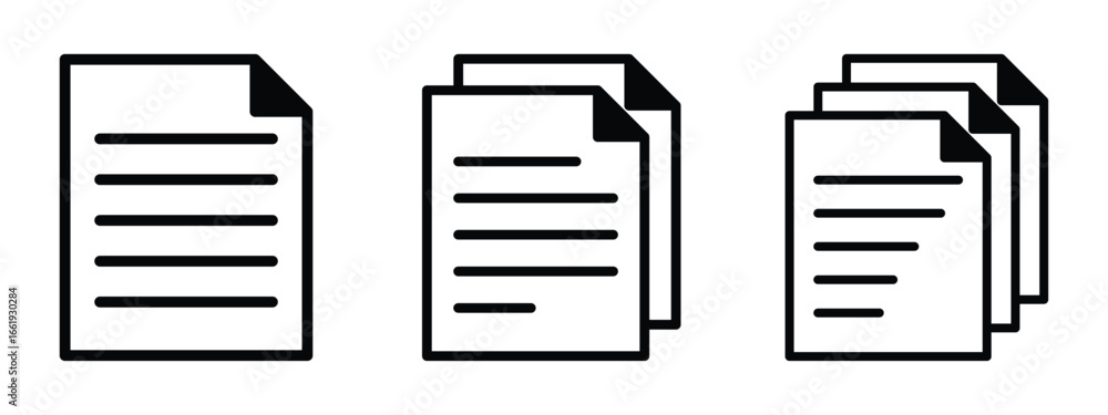 Paper documents icons. Line symbol and document icon. Paper symbol with ...
