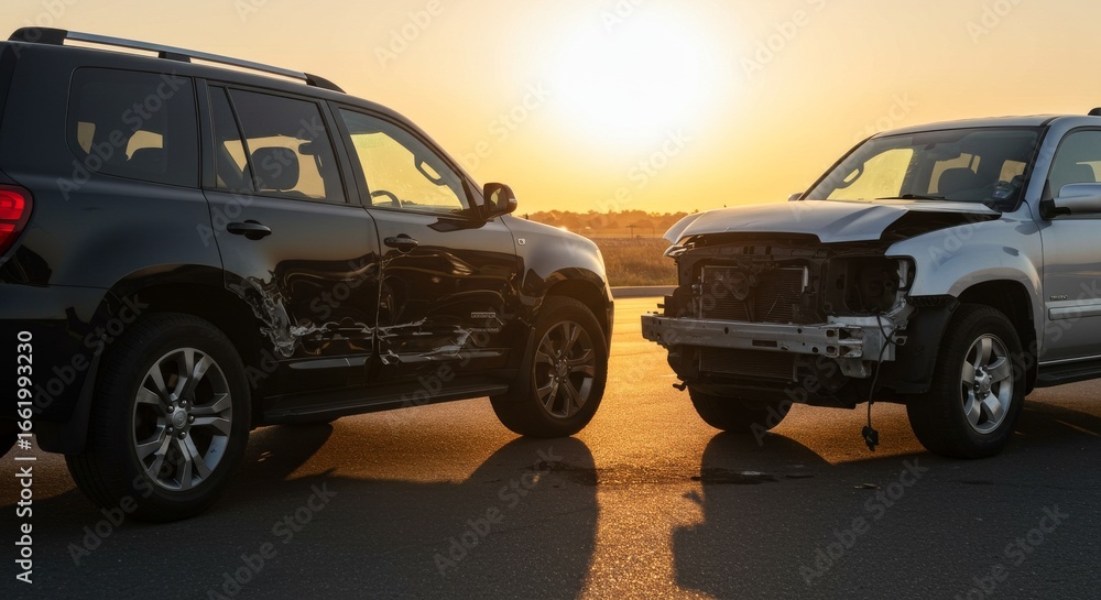 Tragic Aftermath - Two SUVs in a Head-On Collision at Golden Hour ...