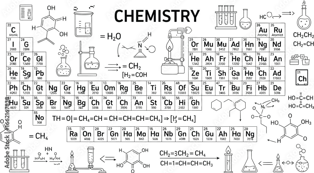 Vector de Stock Chemistry elements and formulas displayed in a ...