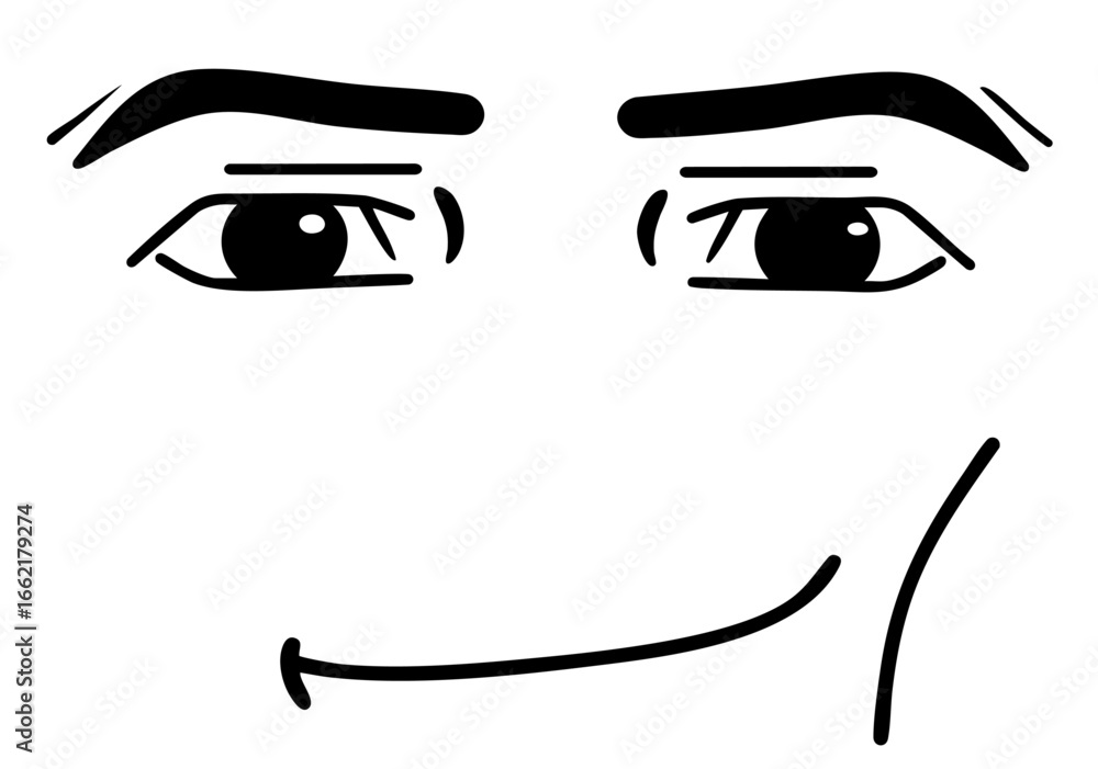 Smirking cartoon face with raised eyebrow, sly confident expression and ...