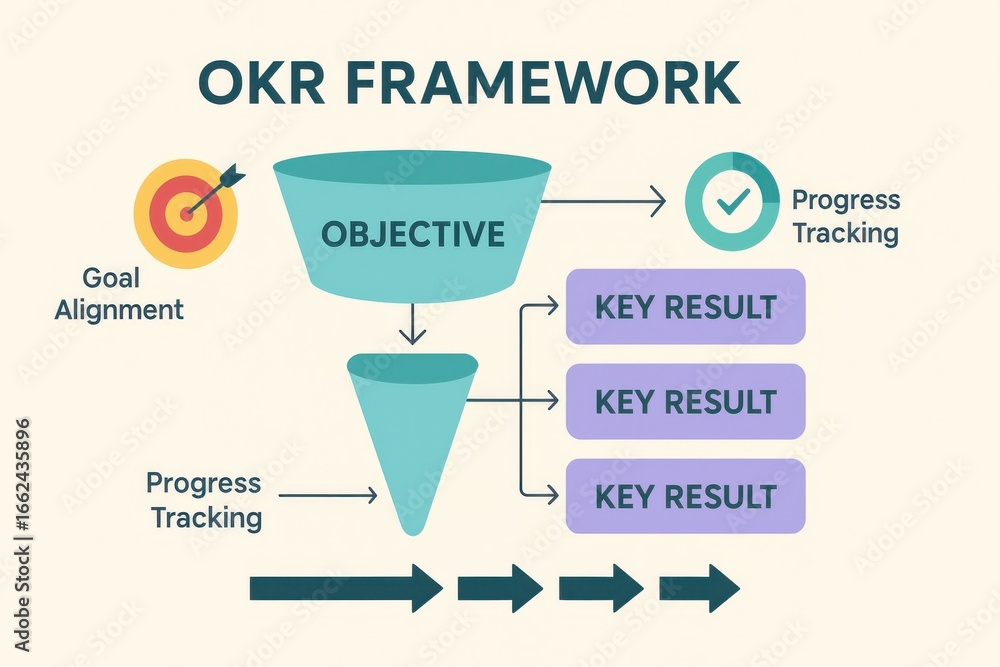 OKR Framework Illustration Visualizing Objectives and Key Results for ...
