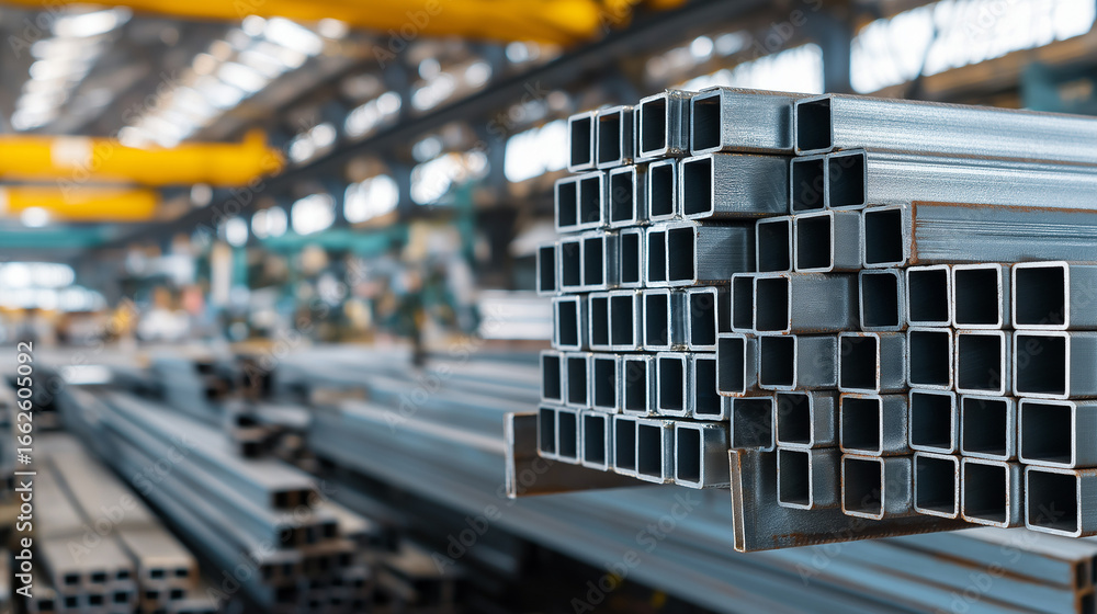 Stacked Steel Hollow Sections and H-Beams – Industrial Warehouse ...