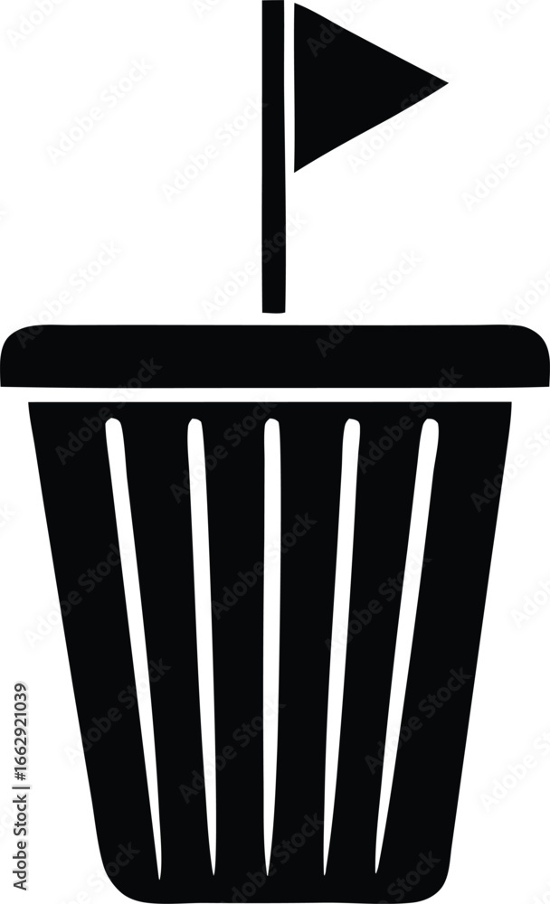 Simple black and white icon of a trash can with a flag on top Stock ...