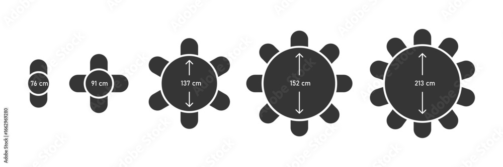 Round Table Seating Charts with Sizes. Vector illustration of round ...