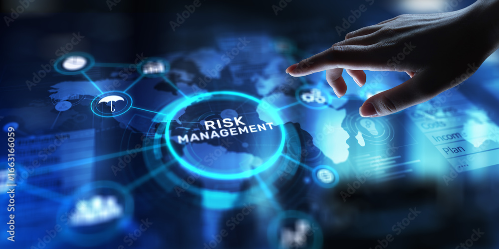 Risk Management Identifying and Mitigating Business Risks, projection on a virtual screen ...