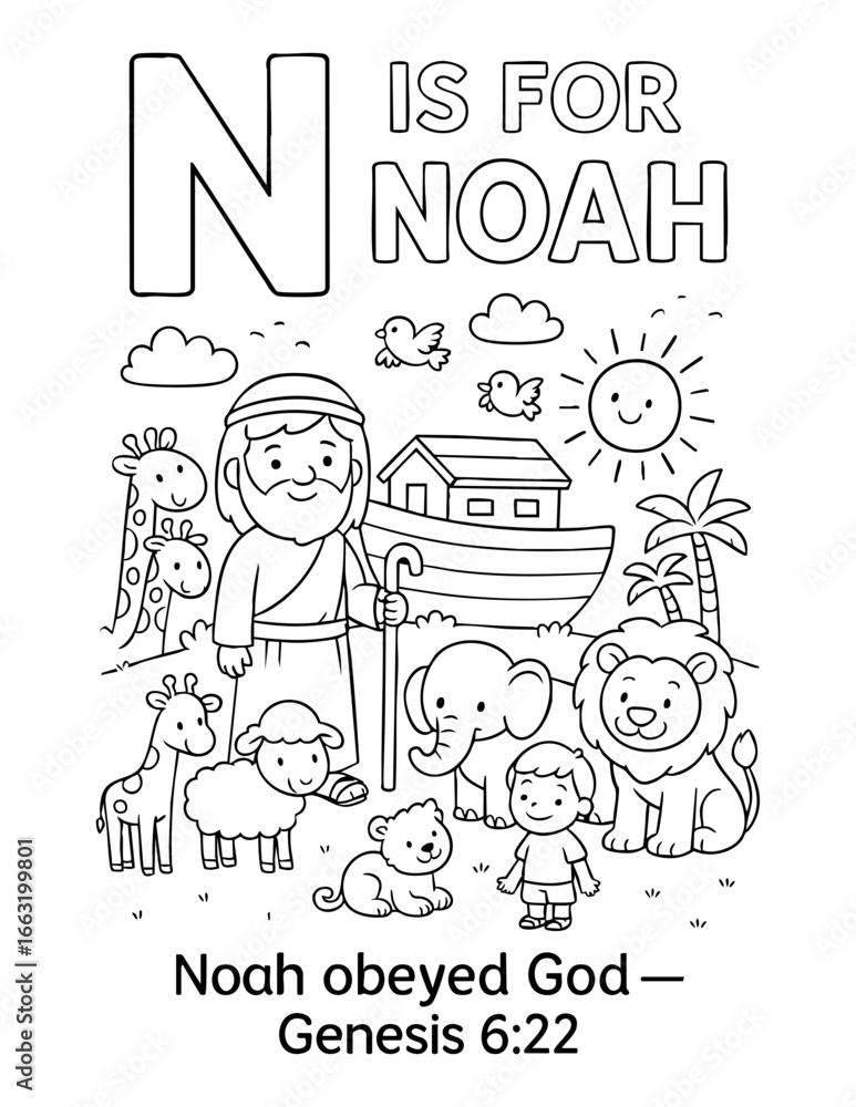 letter n with noah ark animals genesis 6 22 noah obeyed god concept of ...