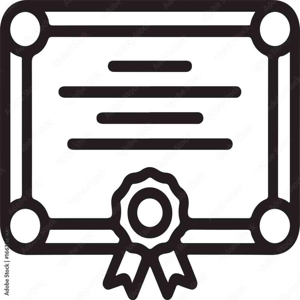 Certificate icon symbol for achievement award, Black outline ...