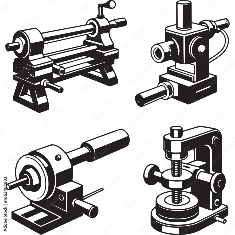 Vetor Art of collection of four vintage black and white line art ...
