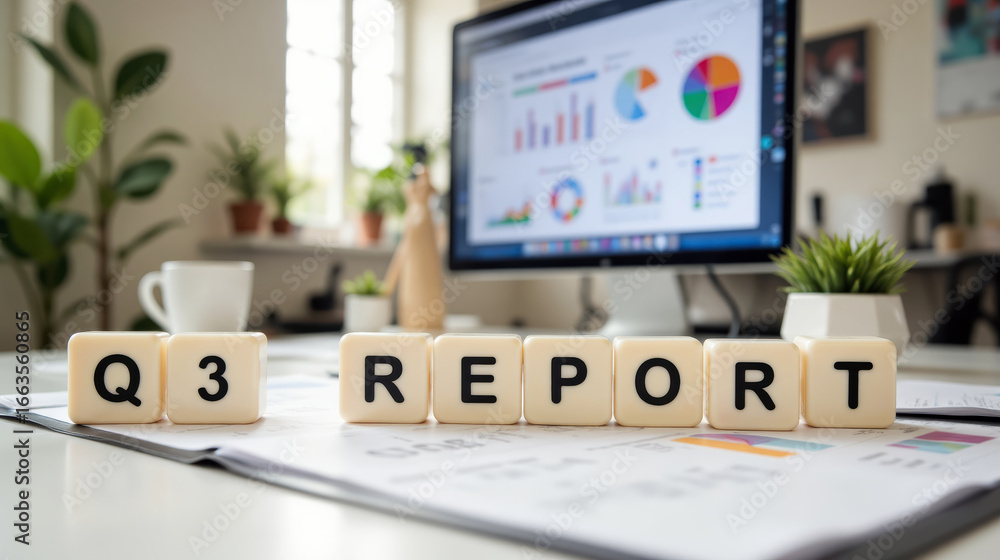 Zdjęcie bez tantiem: Quarter three report with colorful financial ...
