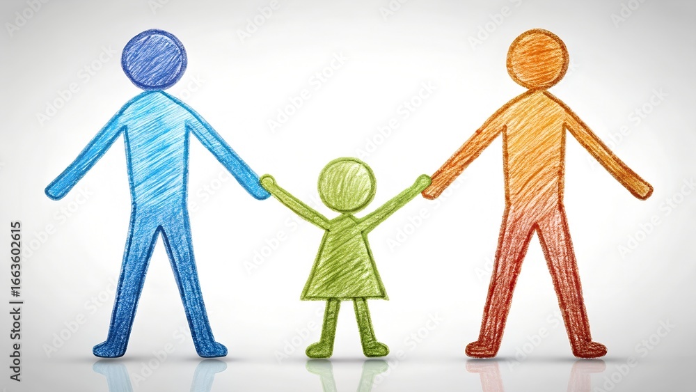 Together, two stick figures lead a child, reflecting the power of ...
