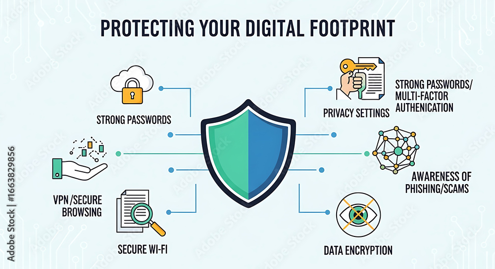 Digital footprint protection with shield and security measures for ...