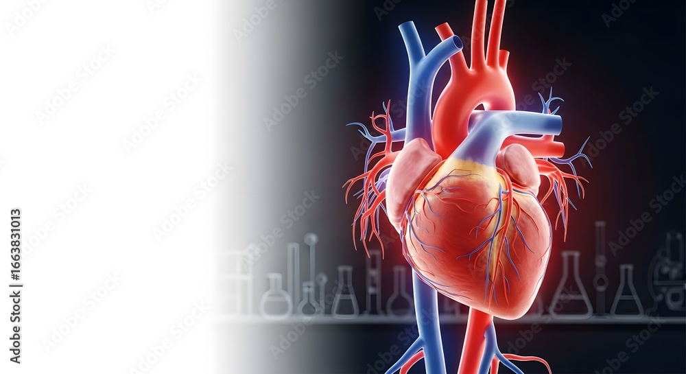 Anatomical human heart model with arteries and veins on a scientific ...