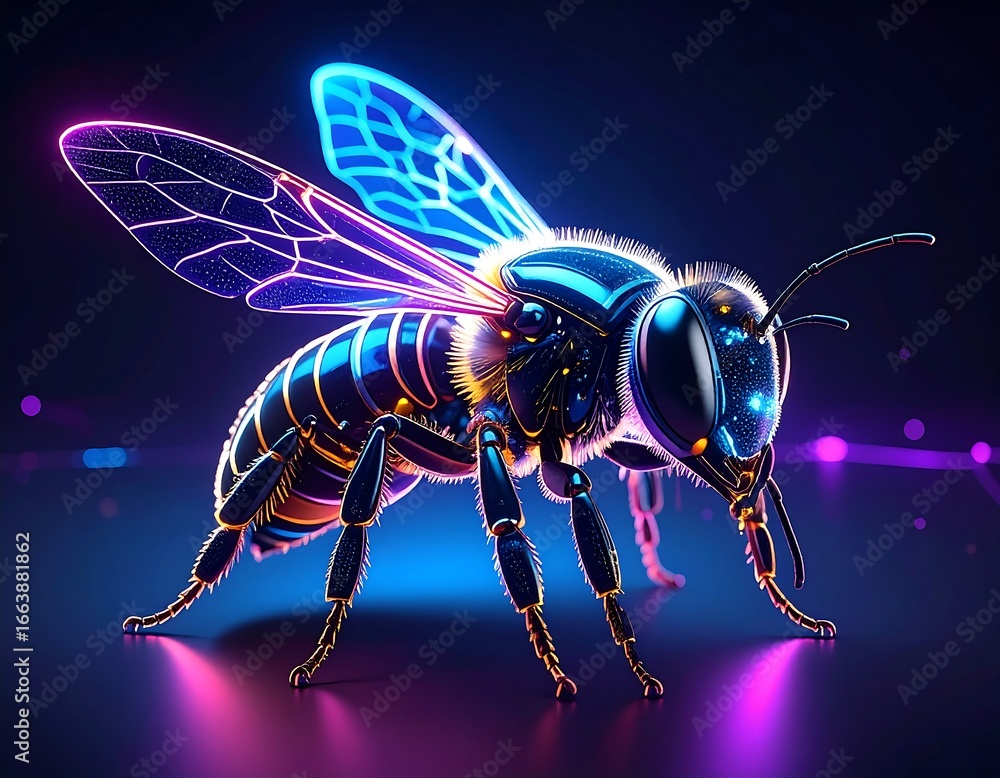 Futuristic bee with vibrant neon wings Stock Photo | Adobe Stock