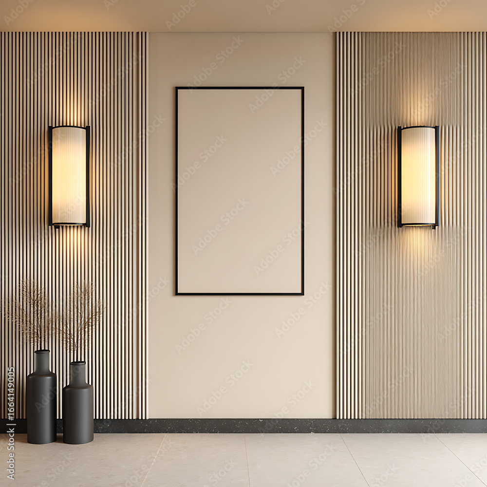 Elegant modern interior wall with vertical striped paneling and two ...