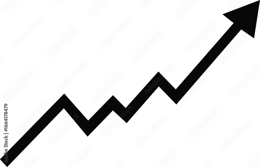 Black upward trend arrow chart symbol demonstrating growth and progress ...