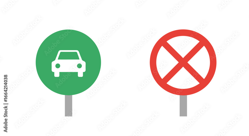 Minimal traffic sign icons: car symbol and no entry sign Stock Vector ...