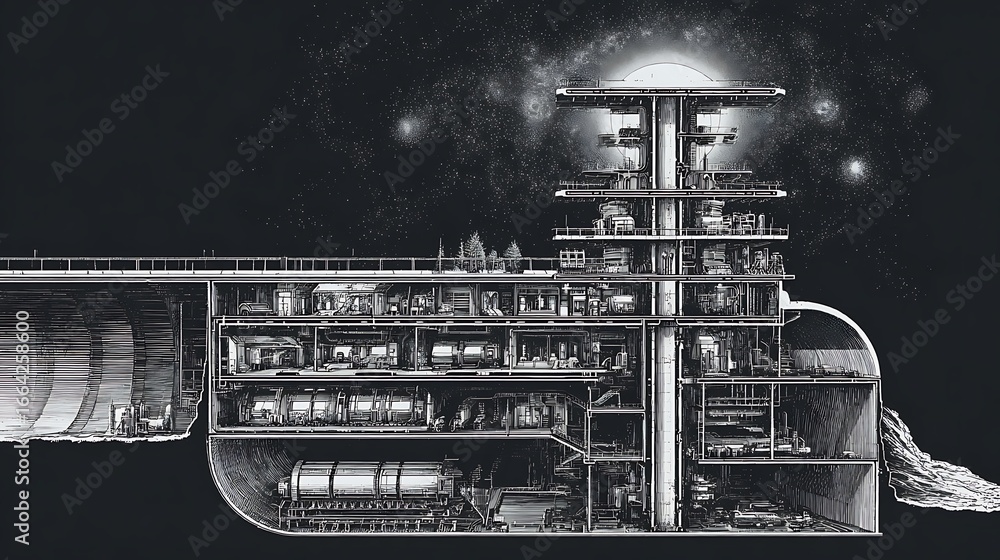 Underground bunker complex architecture design concept art blueprint ...