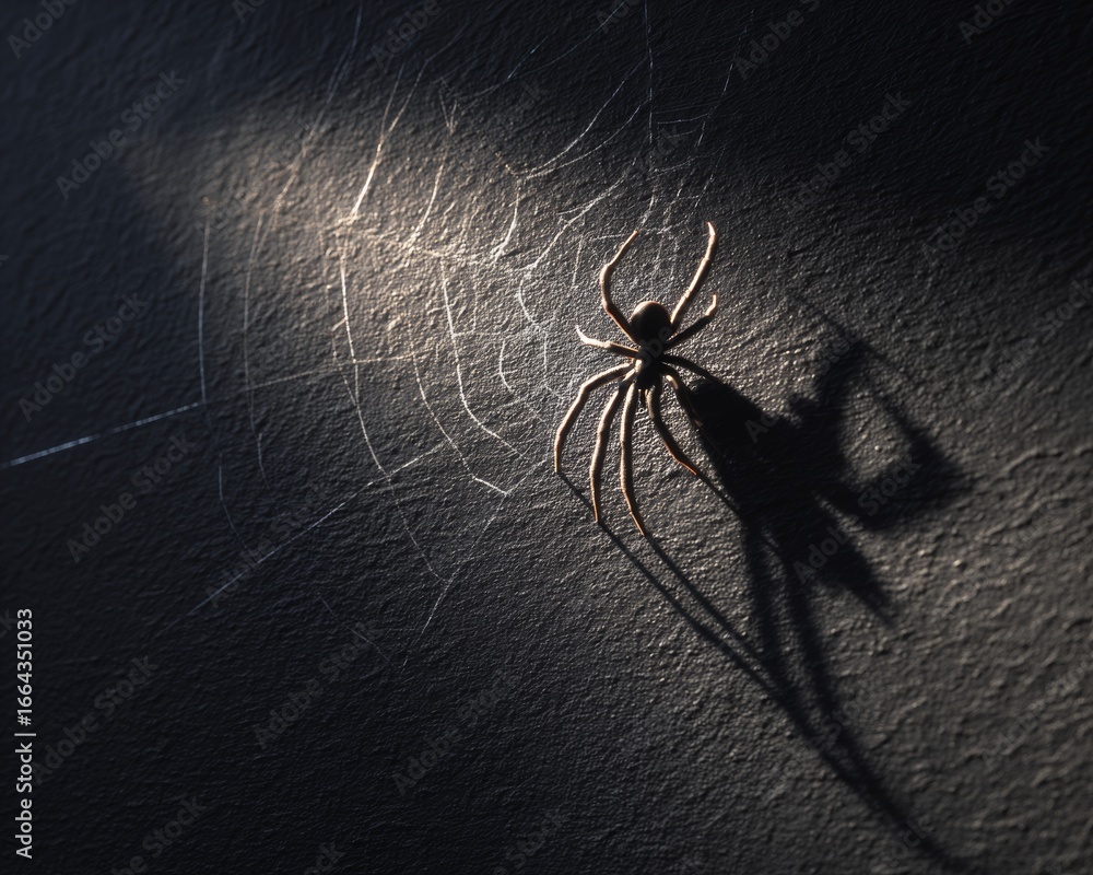 Spider web silhouette on a black or gray wall. Dark Halloween theme ...