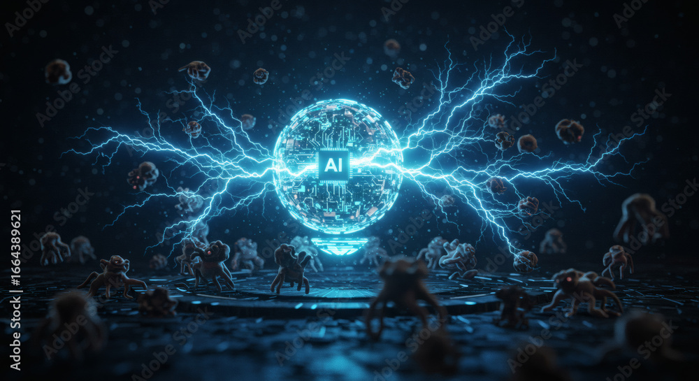 Futuristic concept of artificial intelligence fighting disease, a ...