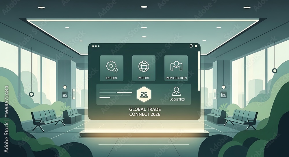 Futuristic global trade platform with export, import, immigration and ...