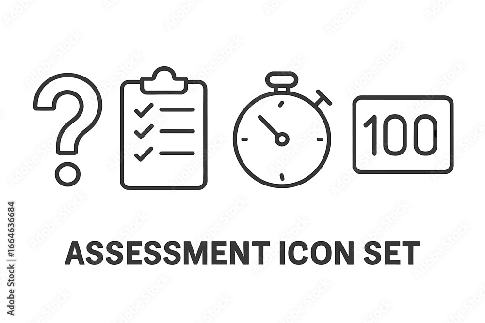 Assessment icon set. Line icons for quiz, exam, and survey. Vector ...