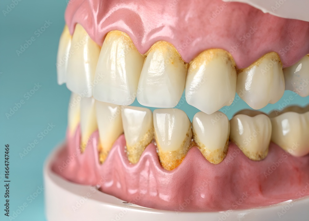 Dental Model Showing Plaque Buildup and Staining on Teeth Illustrating ...
